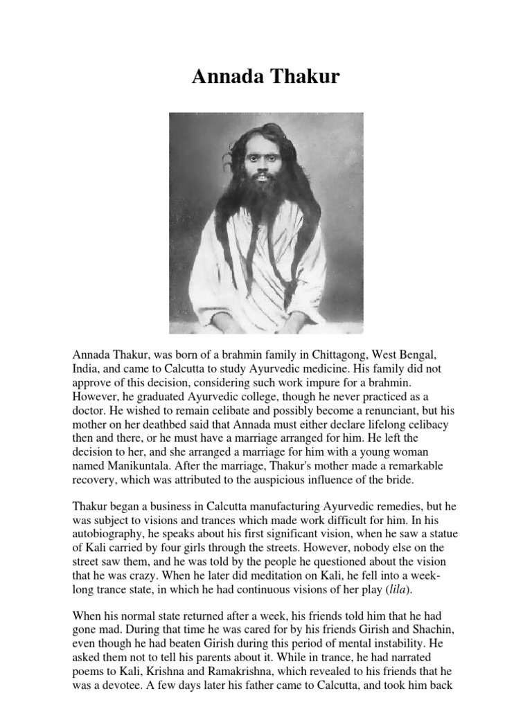 The Life and Visions of Annada Thakur: A Biography of a Devotee of the ...