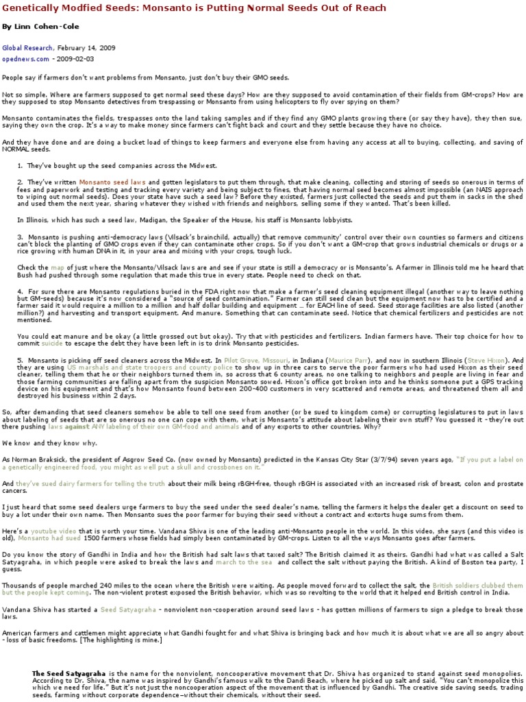 Monsanto Genetically Modified Seeds | PDF | Monsanto | Genetically ...