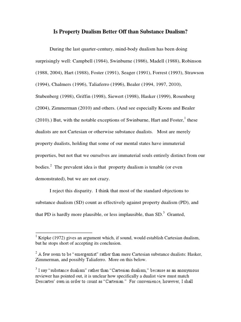 Property Dualism Vs Substantial | PDF | Epistemology | Mind