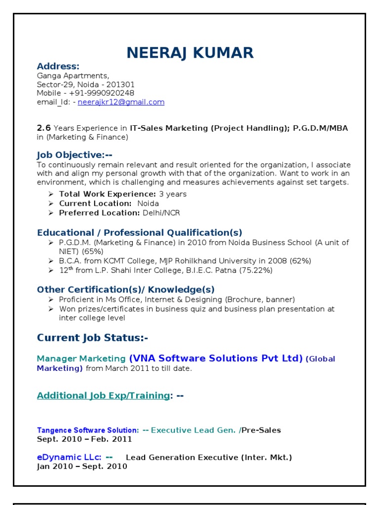 Neeraj CV | PDF | Microsoft | Marketing