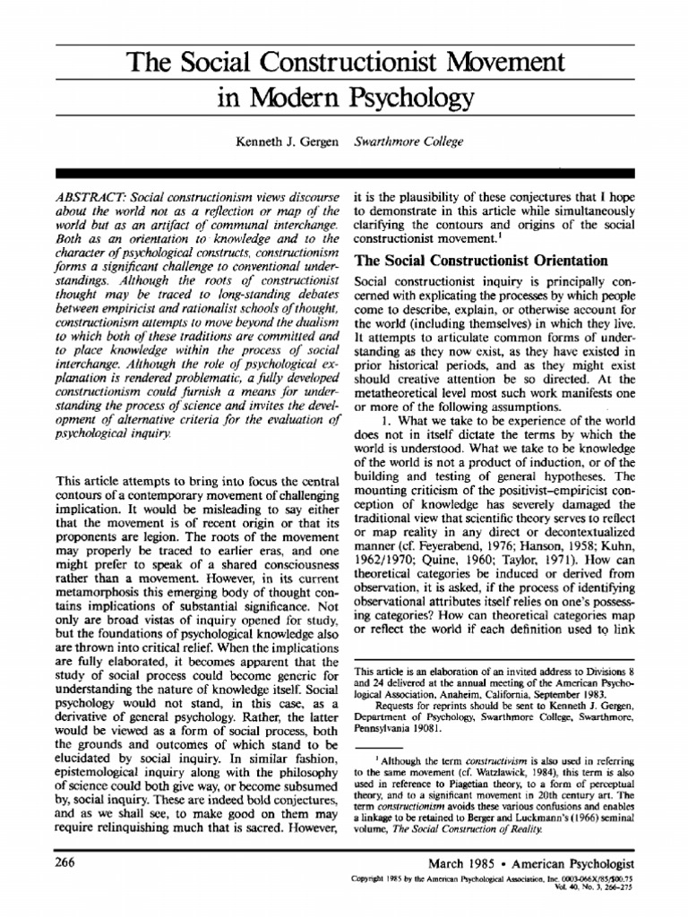 Kenneth Gergen - The Social Constructionist Movement in Modern ...