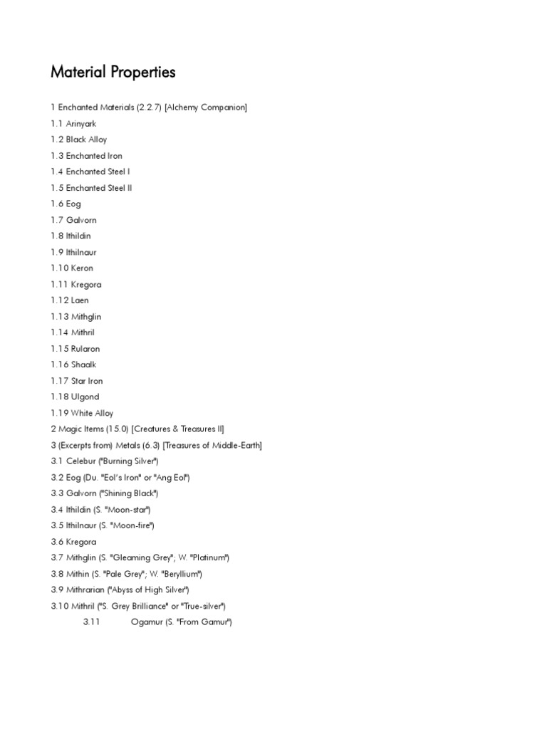 Properties of Mithril and Galvorn | PDF | Alloy | Dwarf (Middle Earth)