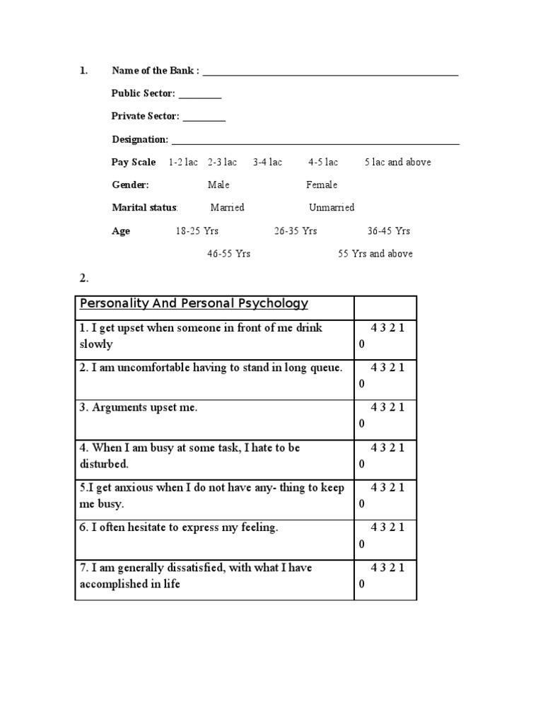 Bank employee personality assessment | PDF | Behavioural Sciences ...