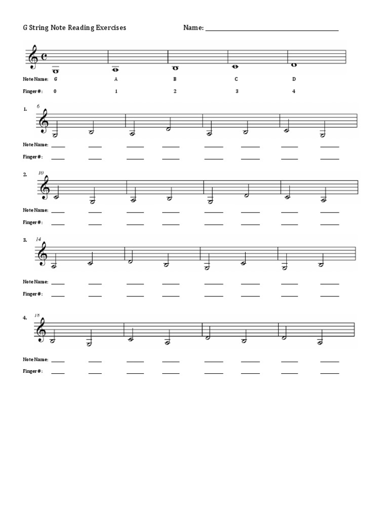 G String Note Reading Exercises Name | PDF