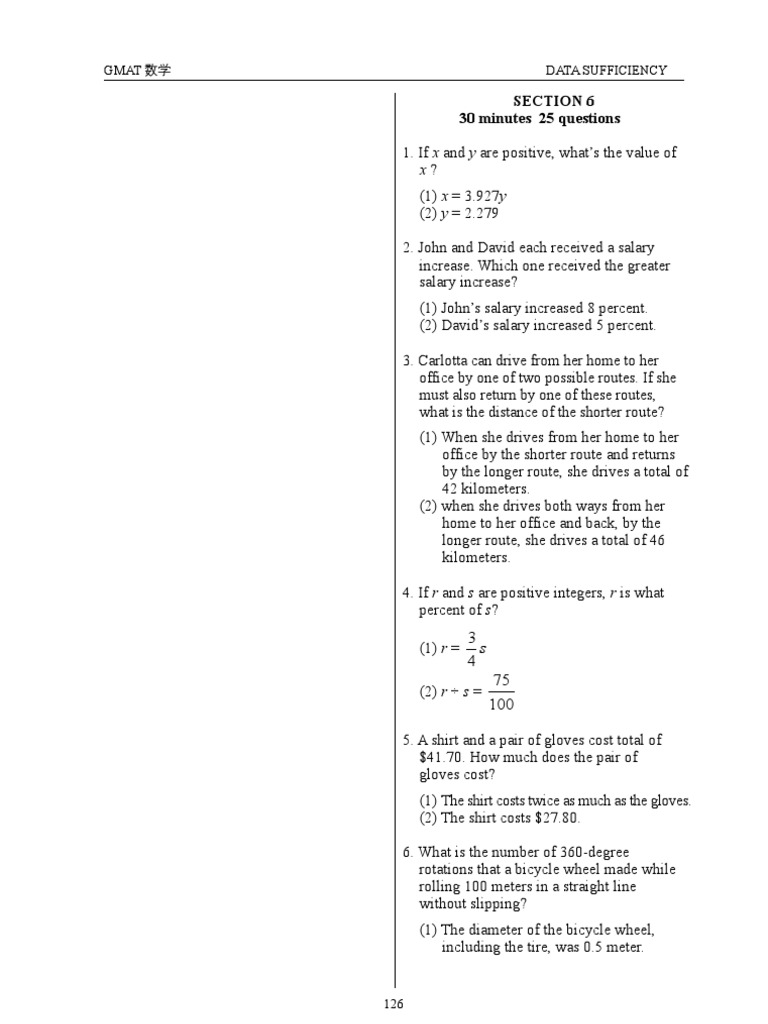 GMAT Data Sufficiency | Download Free PDF | Integer | Arithmetic