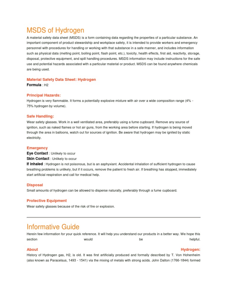 Material Safety Data Sheet: Hydrogen - An In-Depth Look at the ...