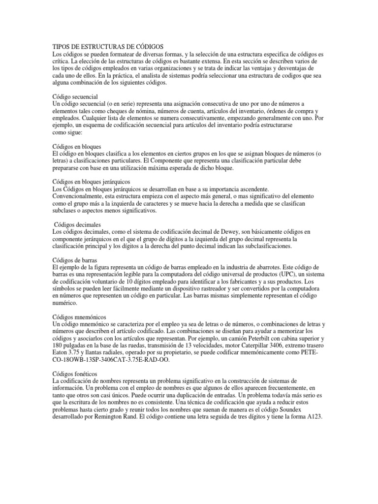 Tipos de Estructuras de Códigos | PDF | Código de barras | Codificación ...