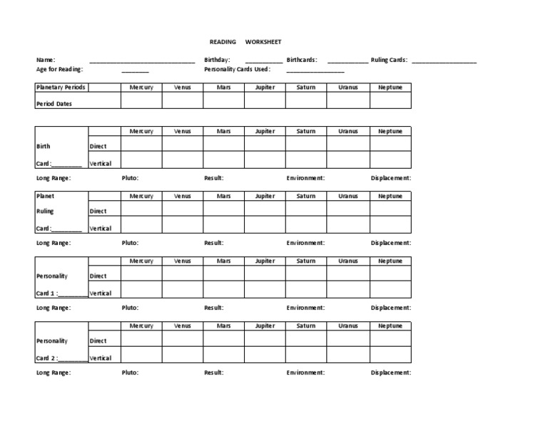 Destiny Cards Reading Worksheet | PDF