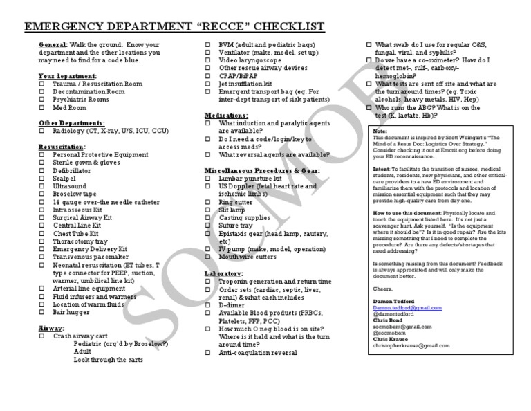 SOCMOB ER Orientation Checklist For New Staff and Trainees | PDF ...