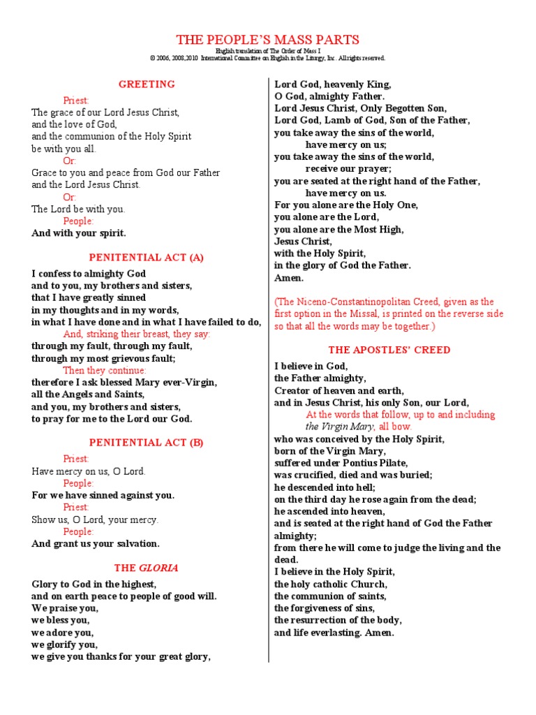 New Mass Responses On One Page, Pew Card | PDF | God The Father | Mass ...