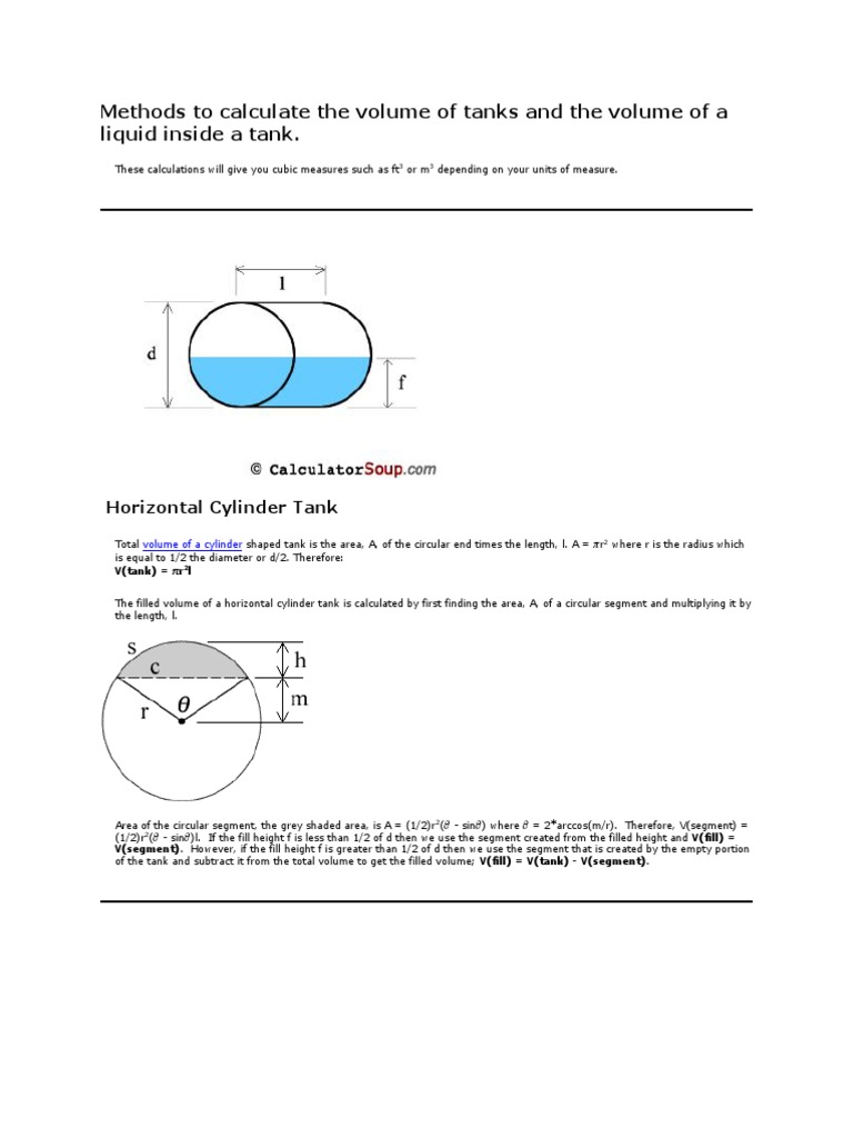 Methods For Calculation of Tanks Volume | Download Free PDF | Volume ...