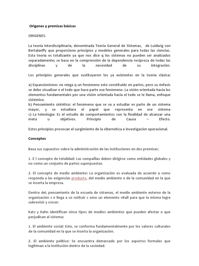 Premisas de la Teoría General de Sistemas | PDF | Teoría de sistemas ...
