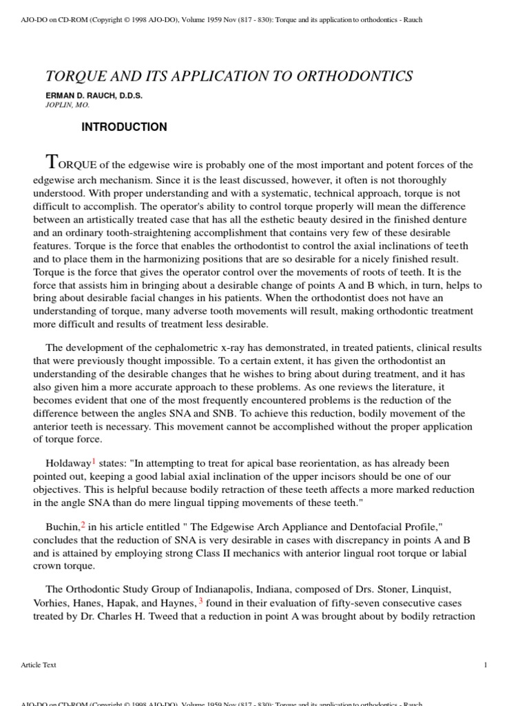 Torque and Its Application To Orthodontics - Rauch | PDF | Orthodontics ...