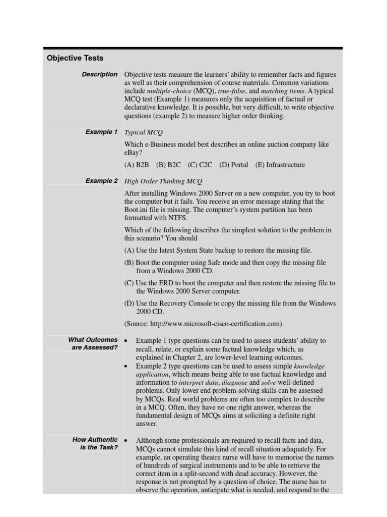 Objective Tests | PDF | Multiple Choice | Test (Assessment)