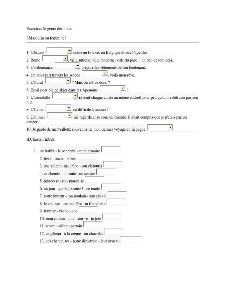 Exercices Le Genre Des Noms | PDF | Jeunes adultes | Maison et jardin