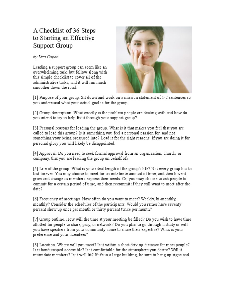 A Checklist of 35 Steps For Starting A Support Group | PDF | Mass Media ...