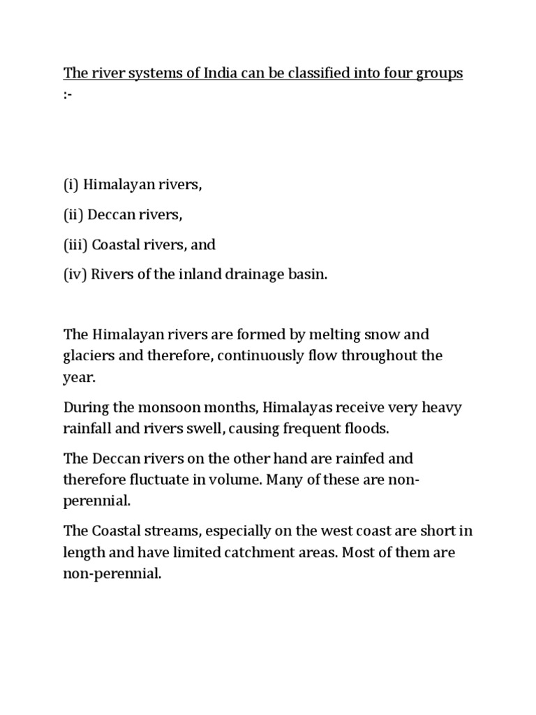 Classification of India's River Systems | PDF | Indus River ...