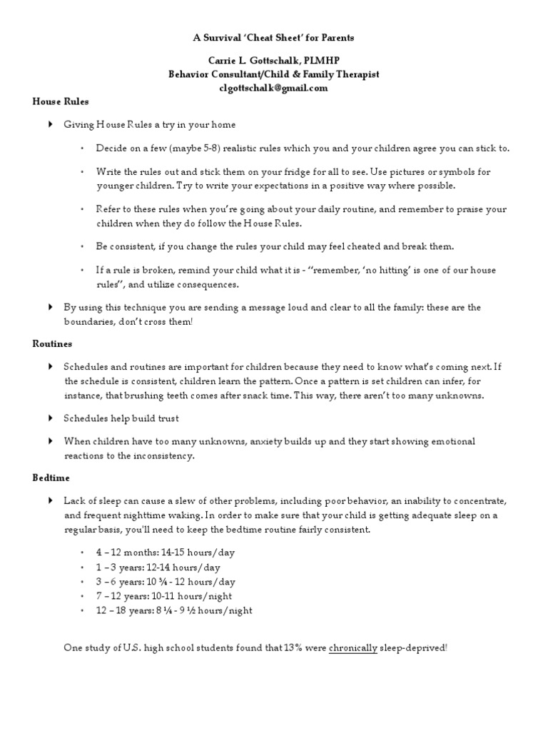 A Survival Cheat Sheet' For Parents | PDF | Parenting | Relationships