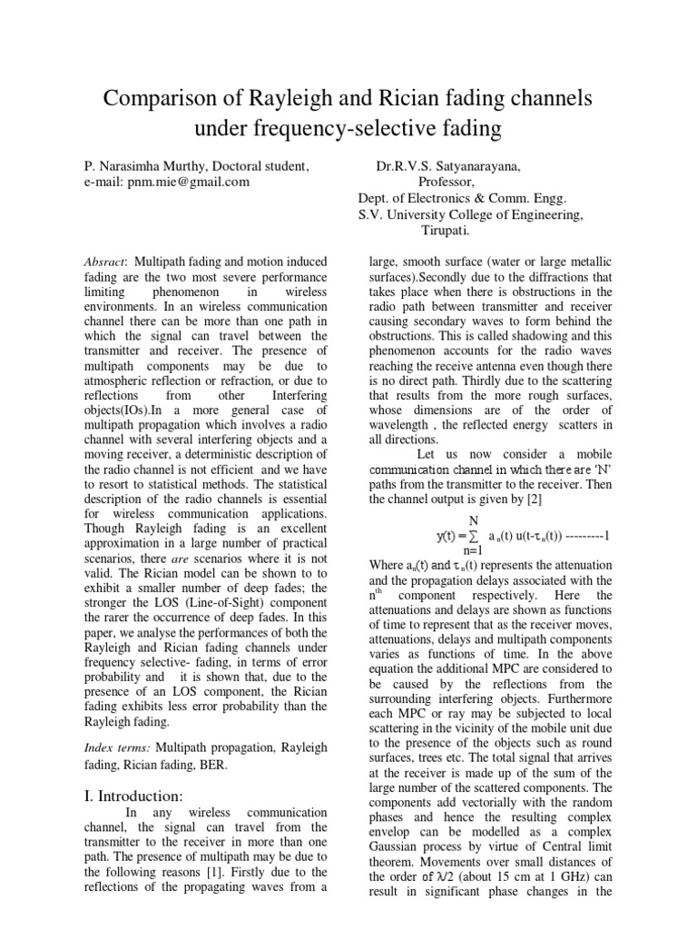 Rayleigh vs Rician Fading Channels under Frequency Selective Conditions | PDF | Motion (Physics ...