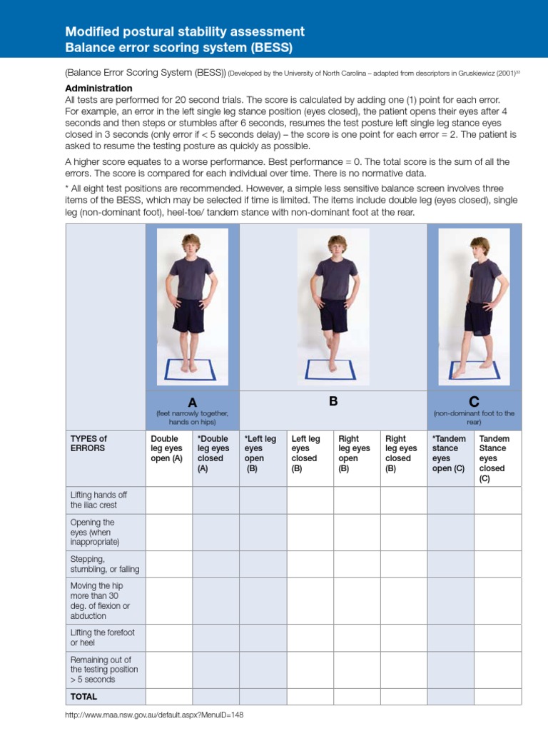 D08.26233 Postural Stability Assessment - BESS | PDF | Teaching Methods ...