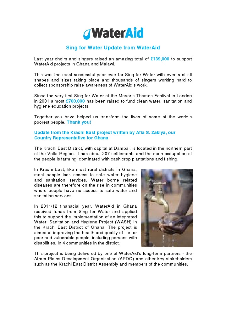 Sing For Water 2011 Update | PDF | Hygiene | Drinking Water