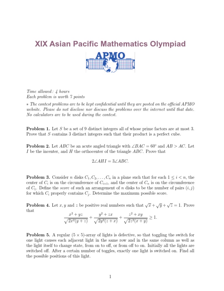 Apmo Paper | PDF | Number Theory | Numbers