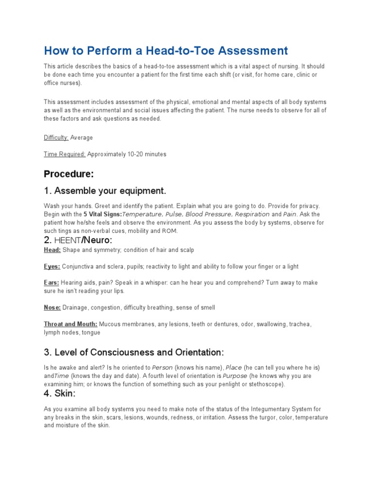 How To Perform A Head To Toe Assessment | PDF | Pain | Thorax
