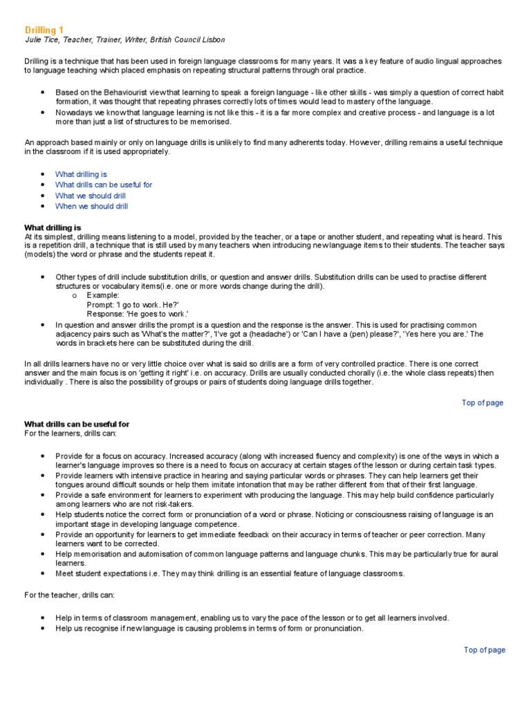 Drilling Techniques for Language Learning | PDF | Linguistics | Semiotics