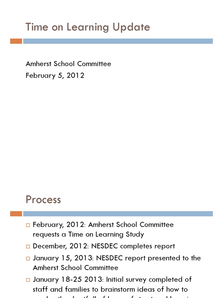 Time On Learning Update: Amherst School Committee February 5, 2012 ...