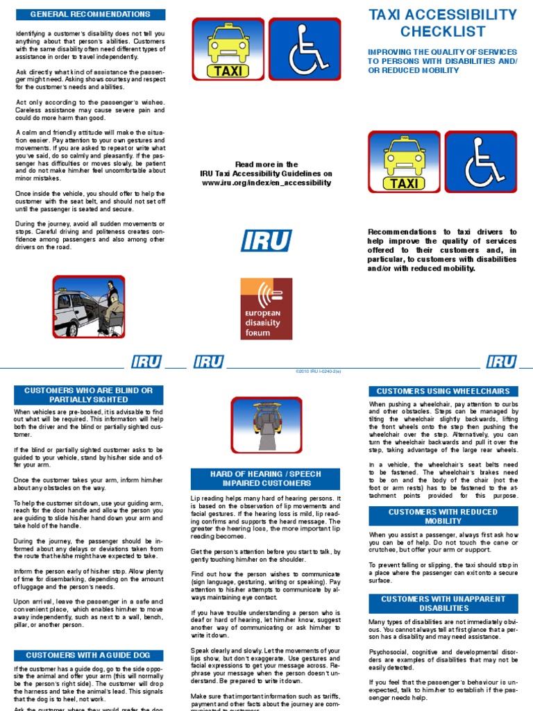 Taxi Accessibility Checklist | PDF | Wheelchair | Accessibility
