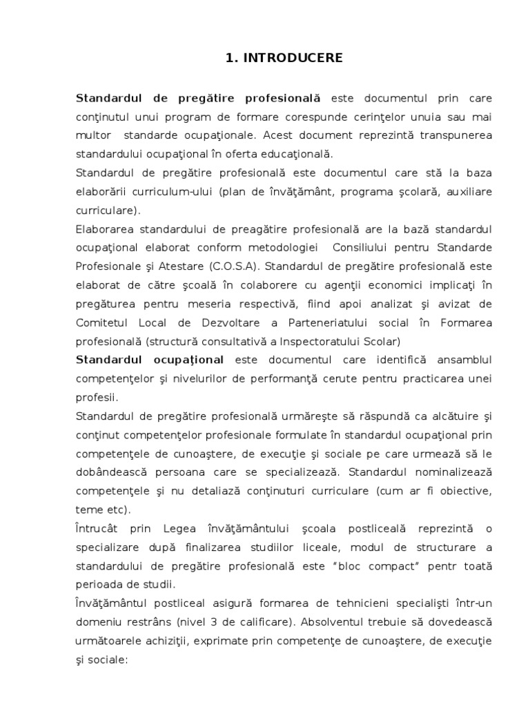 Standarde de Pregatire Profesionala