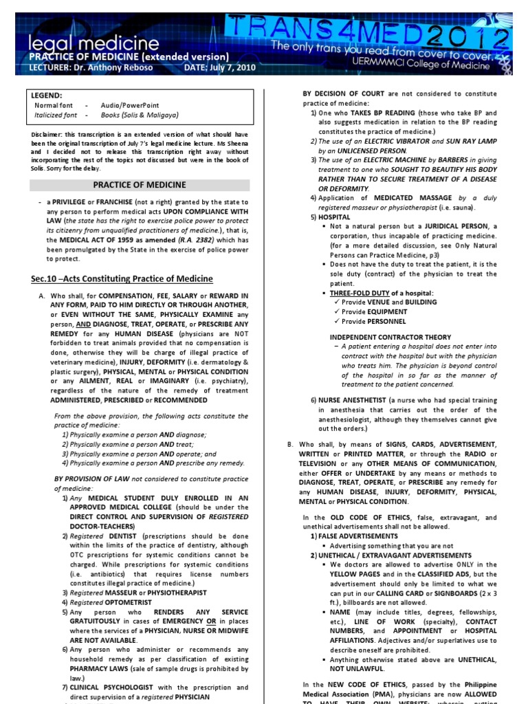 Legal Medicine | PDF | Physician | Licensure