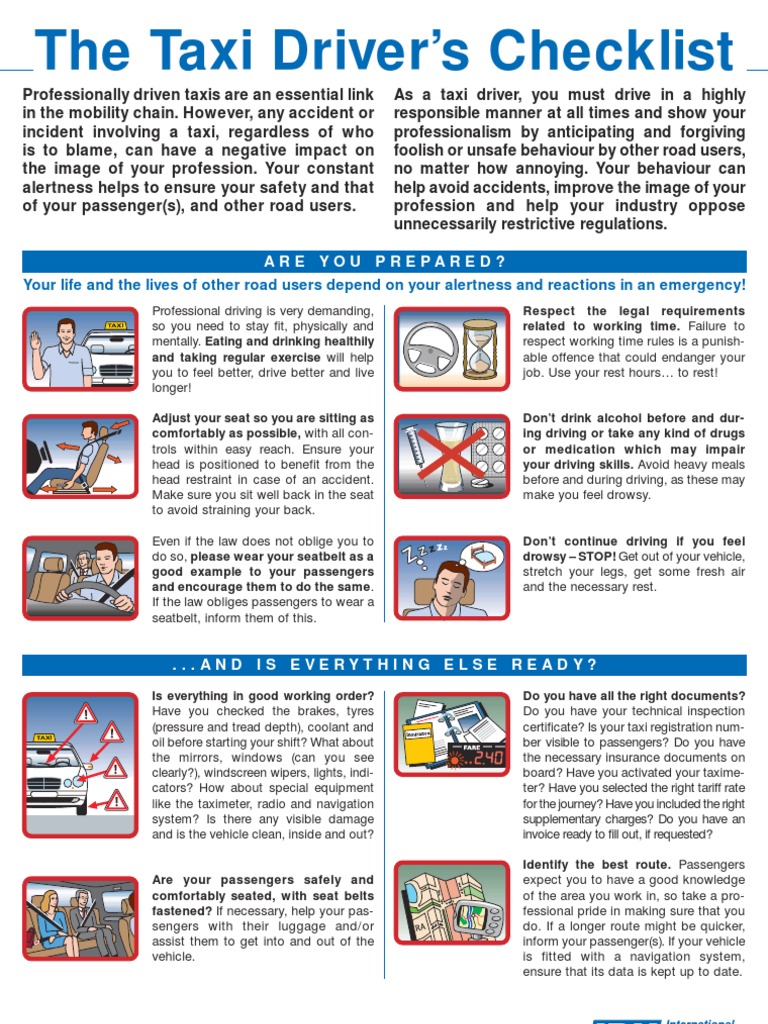 Taxi Driver Checklist | PDF | Traffic | Driving