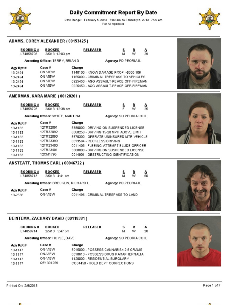 Peoria County Daily Commitment Report | PDF | Politics | Social Science
