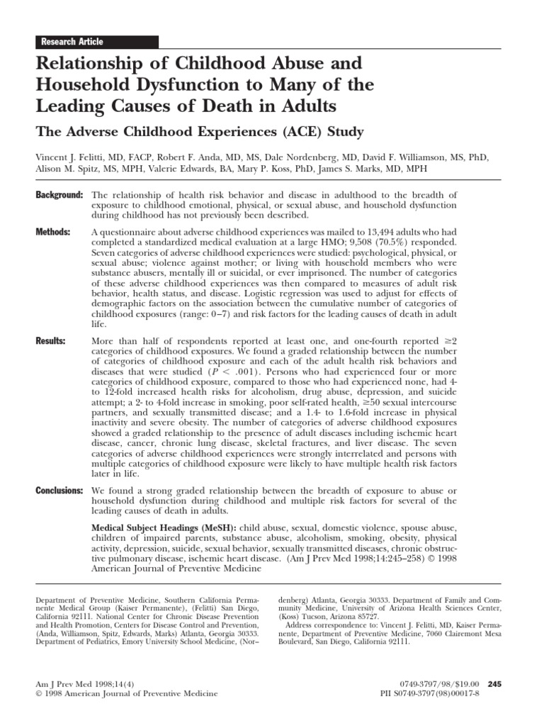 The Adverse Childhood Experiences (ACE) Study | PDF | Substance Abuse ...