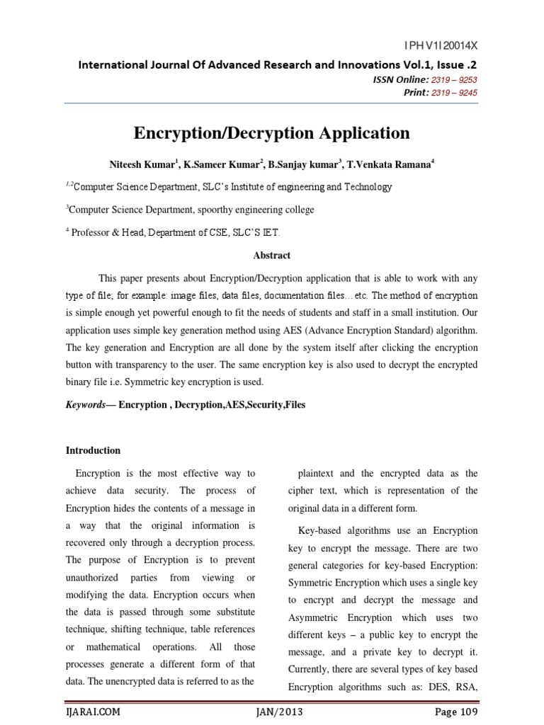 Encryption/Decryption Application | PDF | Cryptography | Key (Cryptography)