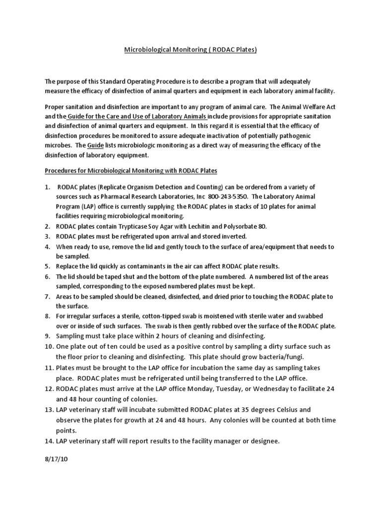 Microbiological Monitoring Rodac Plate | Download Free PDF ...