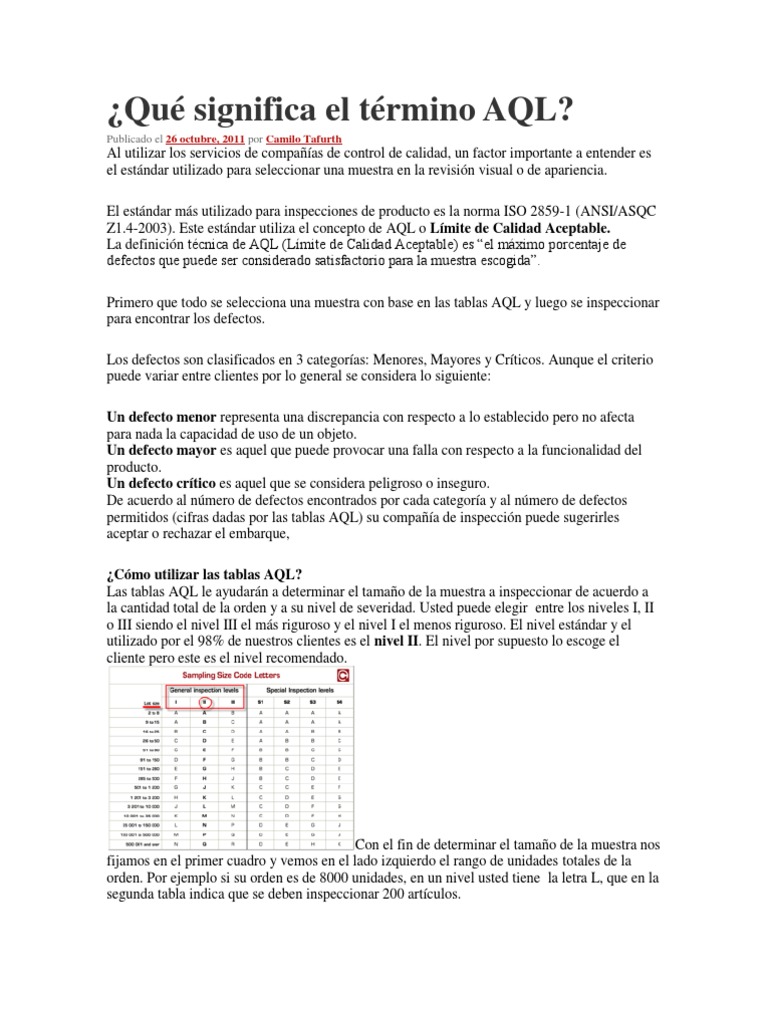 Qué Significa El Término AQL | PDF | Calidad (comercial) | Science