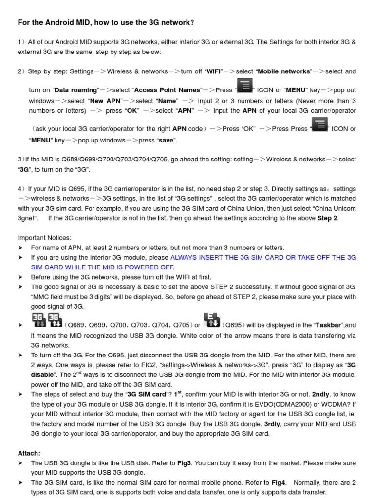 For The Android MID, How To Use The 3G Network | PDF | 3 G | Subscriber ...