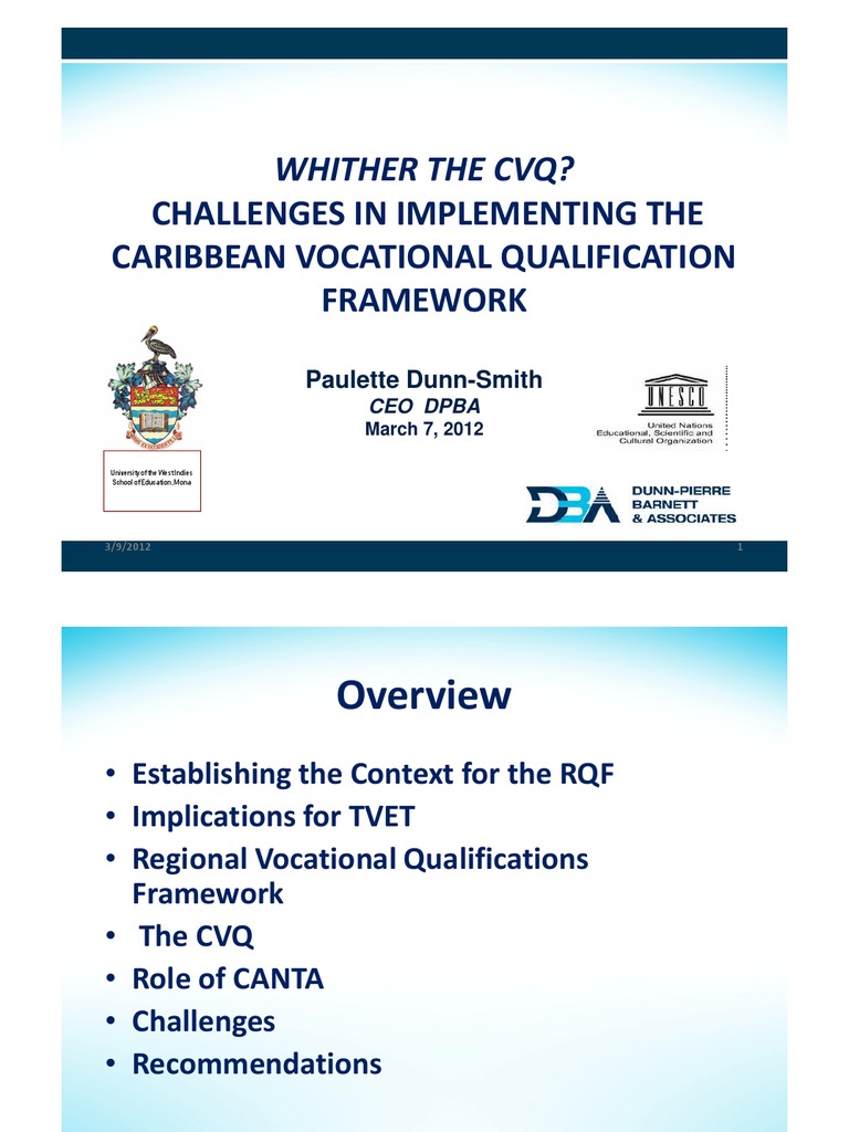 THR Caribbean Vocational Qualification Framework | PDF | Vocational ...