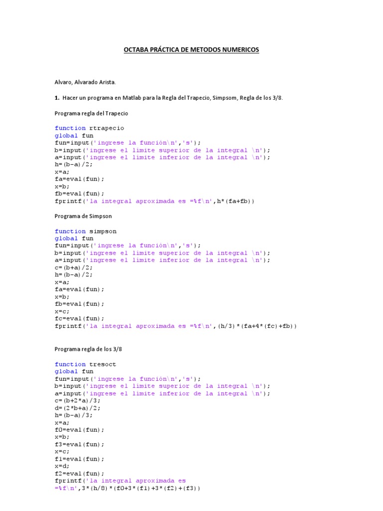 Programas de Integración en Matlab | PDF | Análisis | Algoritmos