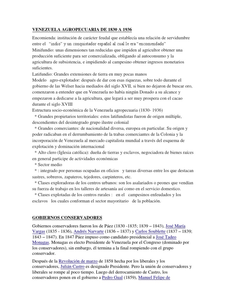 Venezuela Agropecuaria de 1830 A 1936 | PDF | Venezuela | Política ...