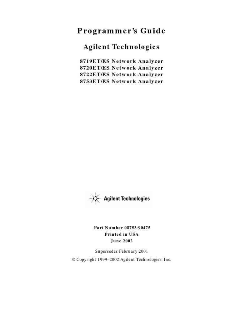 Hewlett Packard 8722ES Vector Network Analyzer Programming Guide | PDF ...