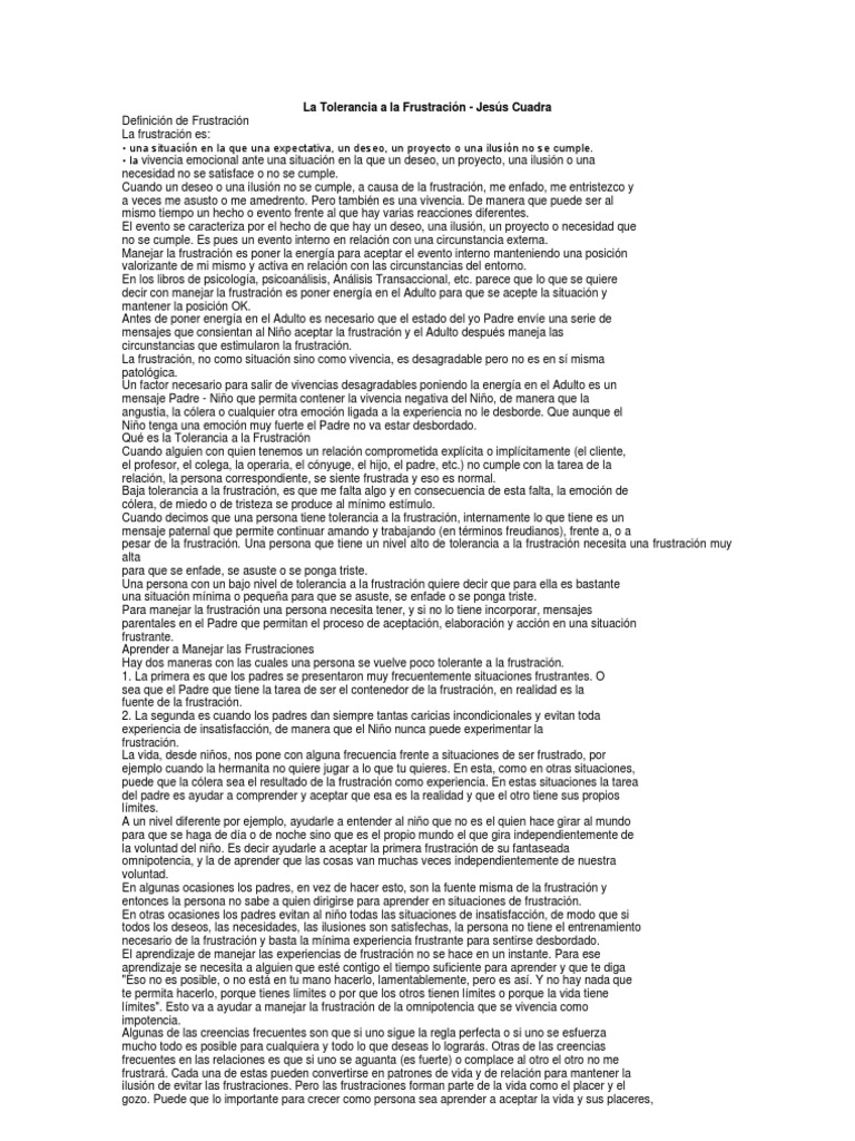 La Tolerancia A La Frustración | PDF | Tolerancia | Adultos