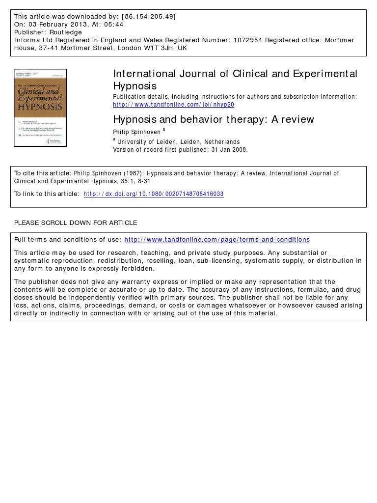 Hypnosis and Behavior Therapy A Review | PDF | Hypnosis | Hypnotherapy