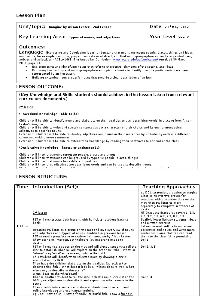 420 2nd Lesson Plan On Nouns and Adjectives | PDF | Noun | Learning