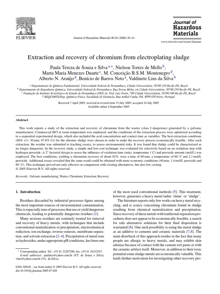Extraction and Recovery of Chromium From Electroplating Sludge | PDF ...
