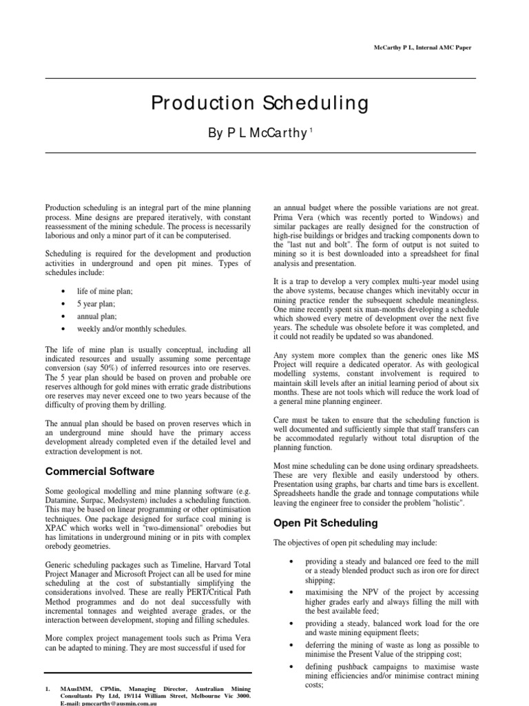 Production Scheduling Pdf Pdf Coal Mining Mining