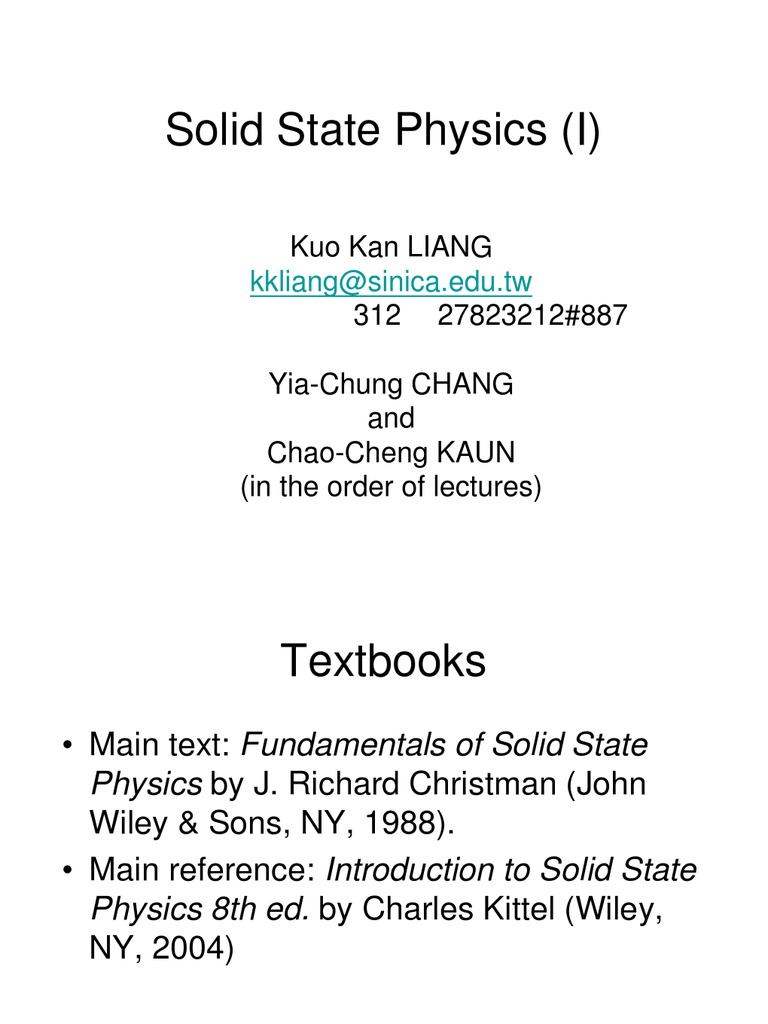 SSP - Solid State Physics (I) | PDF | Teaching Methods & Materials ...