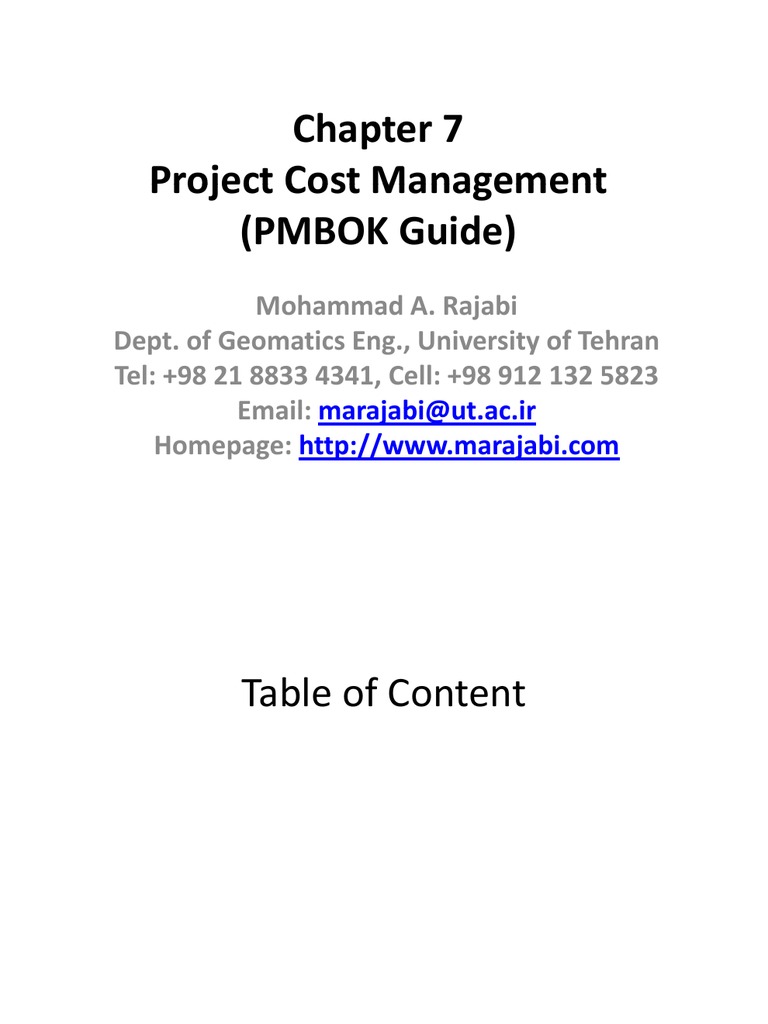 Chapter 7 Project Cost Management Project Cost Management (PMBOK Guide ...